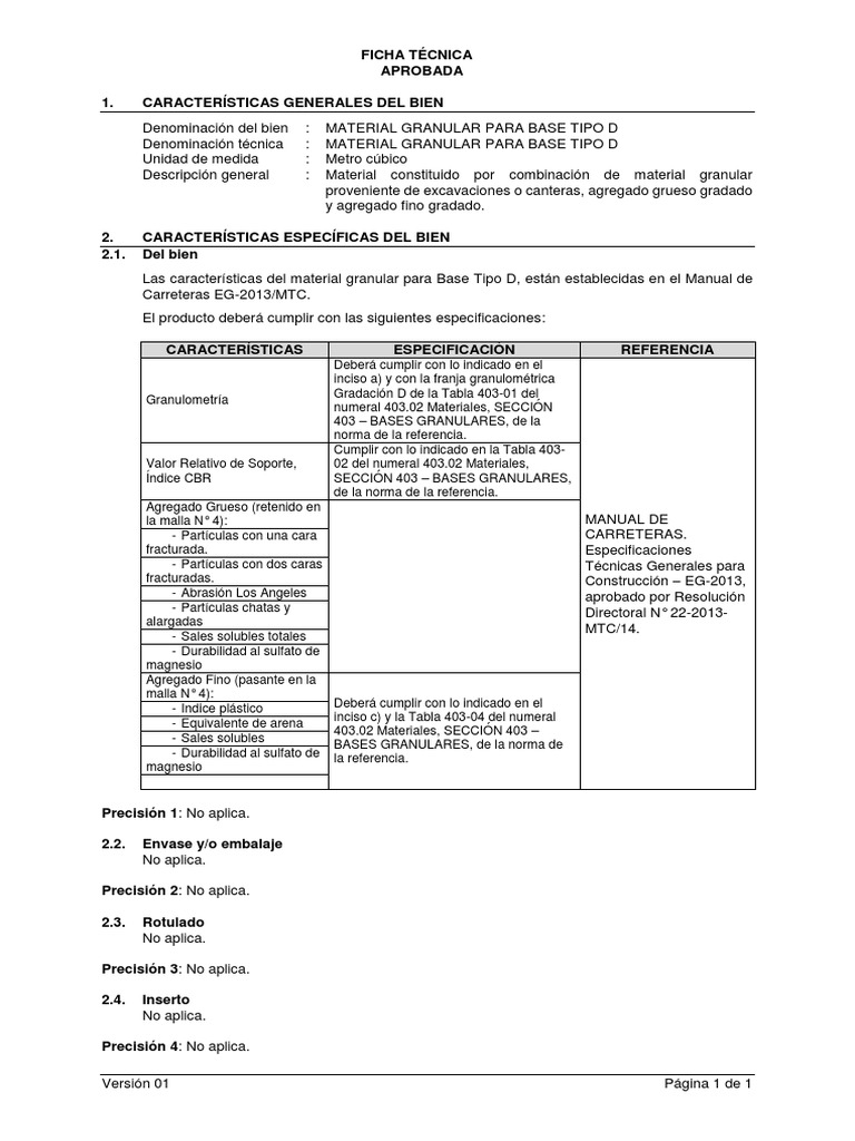 Material Granular para Base Tipo D | PDF | Ciencias fisicas | Materiales