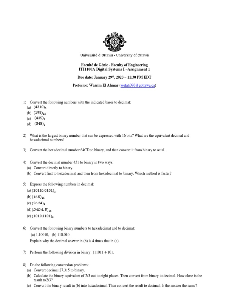 Assignment 1 | PDF | Subtraction | Computer Engineering