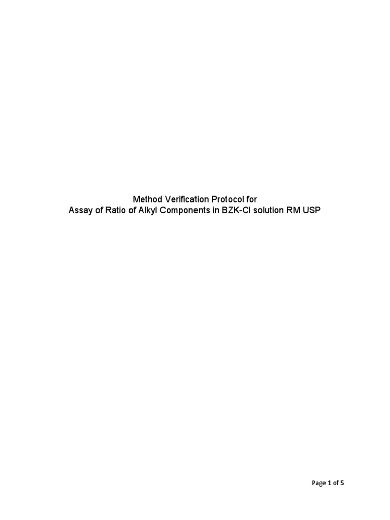 Method Verification Protocol For USP Method For Assay of Ratio of Alkyl ...