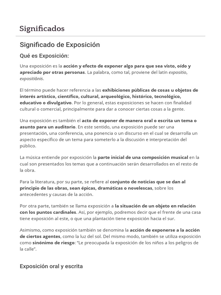 Significado de Exposición (Qué es, Concepto y Definición ...