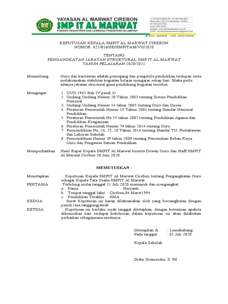 SK Tu 2020 Dari Sekolah | PDF