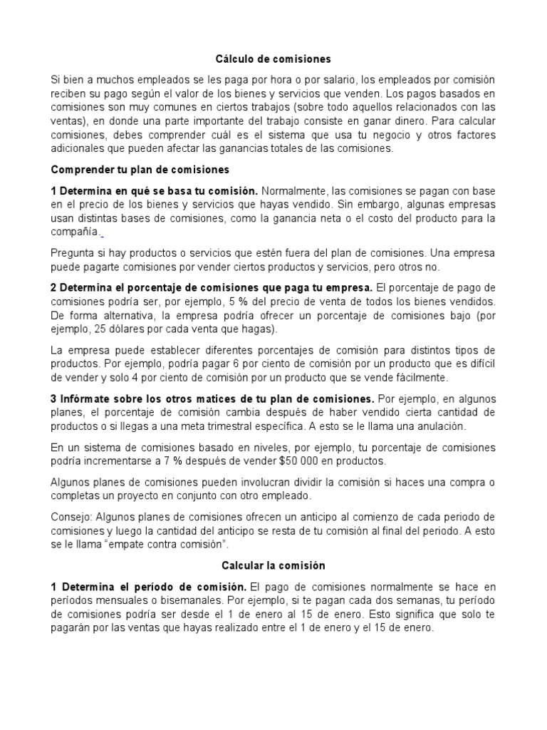 Cálculo de Comisiones | PDF | Porcentaje | Precios