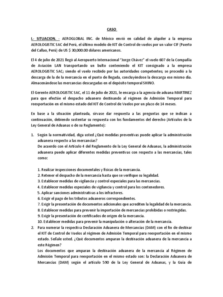 Caso I.-SITUACION. - AEROGLOBAL INC. de México Envió en Calidad de ...
