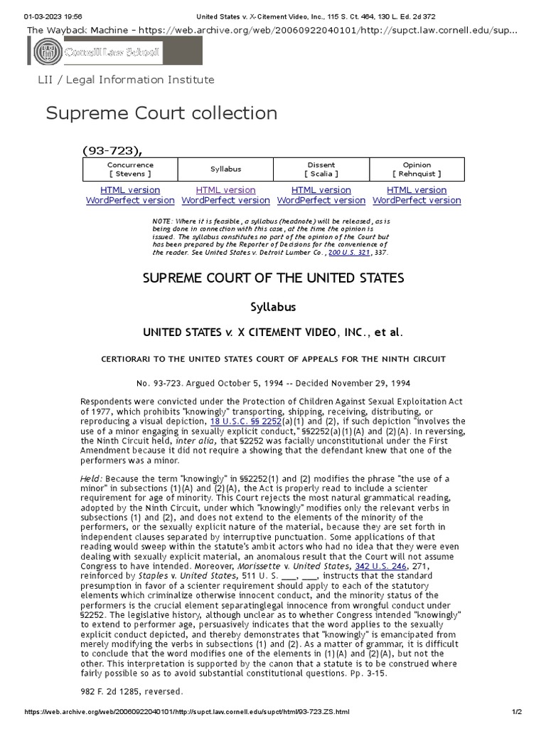 Supreme Court Ruling on X-Citement Video | PDF | John Paul Stevens ...