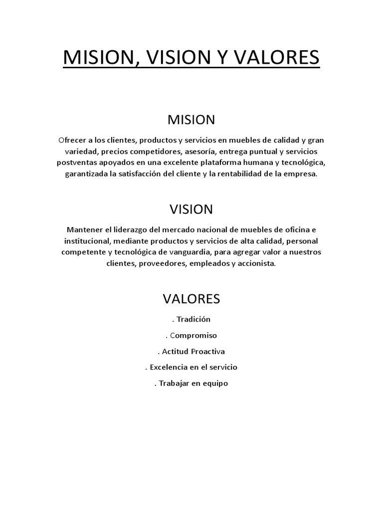 Mision, Vision y Valores | PDF