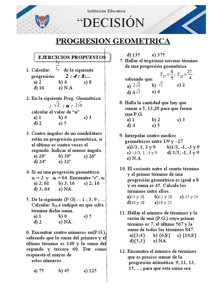 Progresion Geometrica - 4º | PDF | Matemáticas