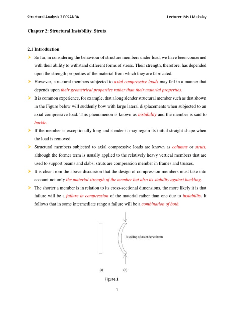 Chapter 2 Structural Instability - Struts | PDF | Buckling | Column