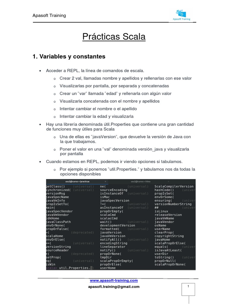 1-Practicas Basicas Variables Operadores | PDF | Scala (lenguaje de programación) | Java ...