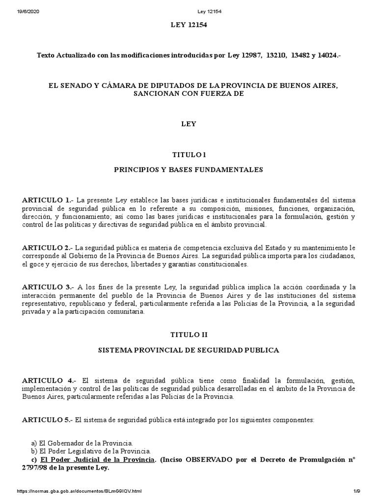 Ley 12154 | PDF | Policía | Ministerio (Departamento de Gobierno)