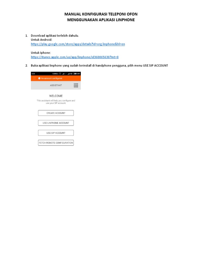 MANUAL KONFIGURASI TELEPONI OFON Di Iphone - Linphone | PDF