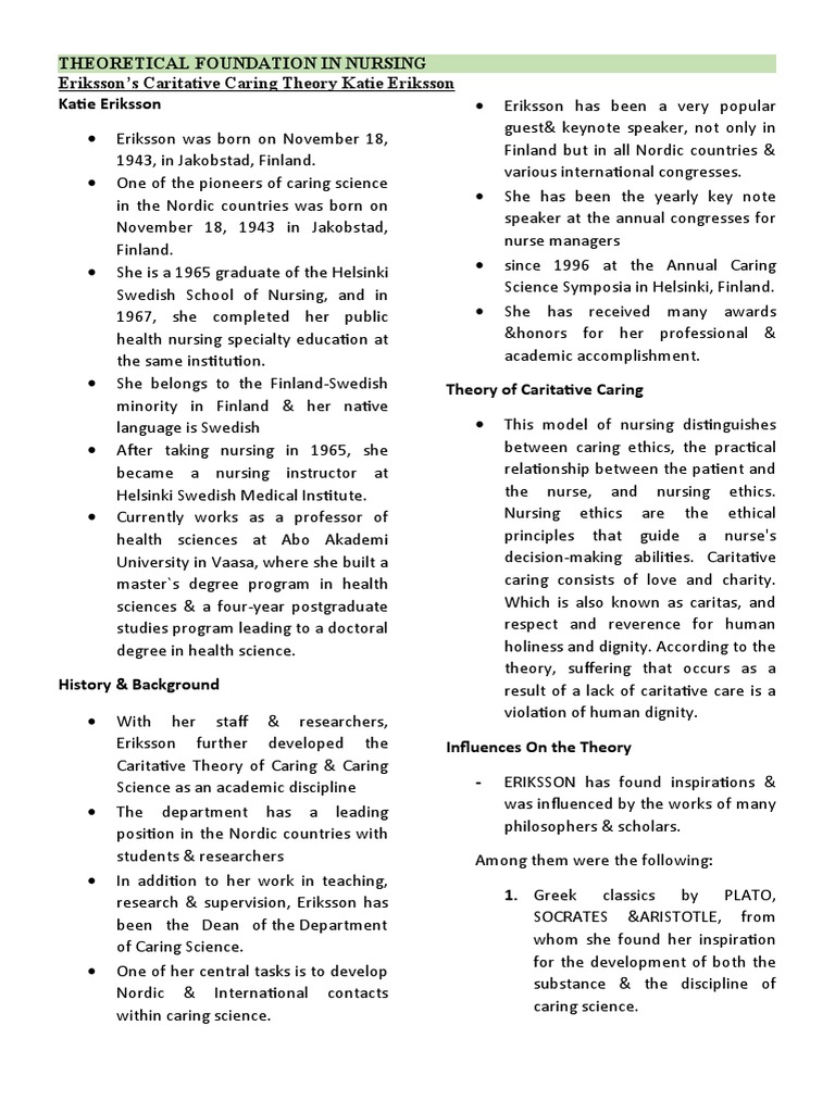 Theoretical Foundation of Nursing - Katie Eriksson | PDF | Nursing ...