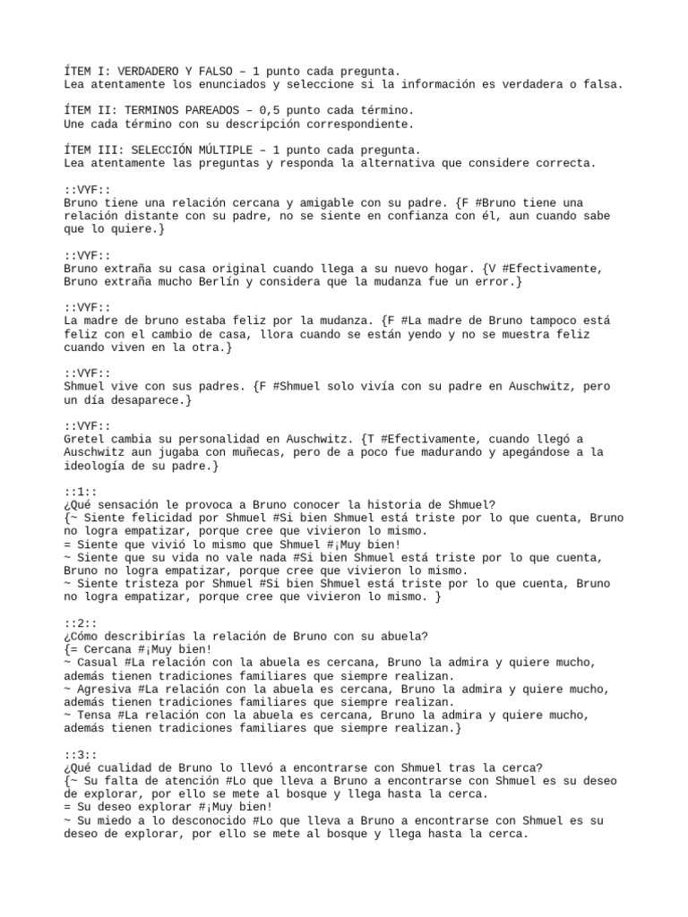 Prueba Libro El Niño Con Pijama de Rayas | PDF