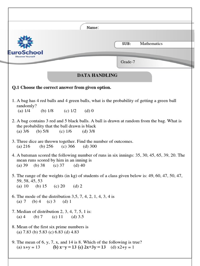Data Handling: Name | PDF | Probability Distribution | Mean