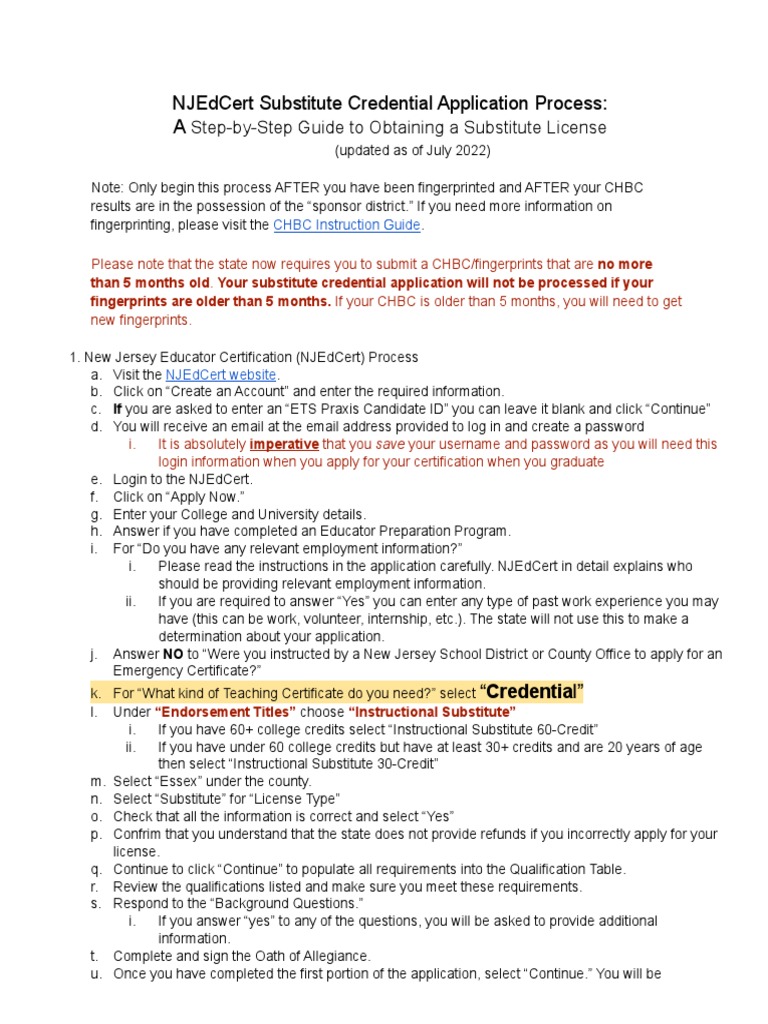 Njedcert Substitute Credential Application Process: A: Step-By-Step Guide To Obtaining A ...