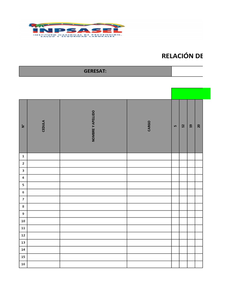 Formato Domingos y Feriados Inpsasel 2023 | PDF