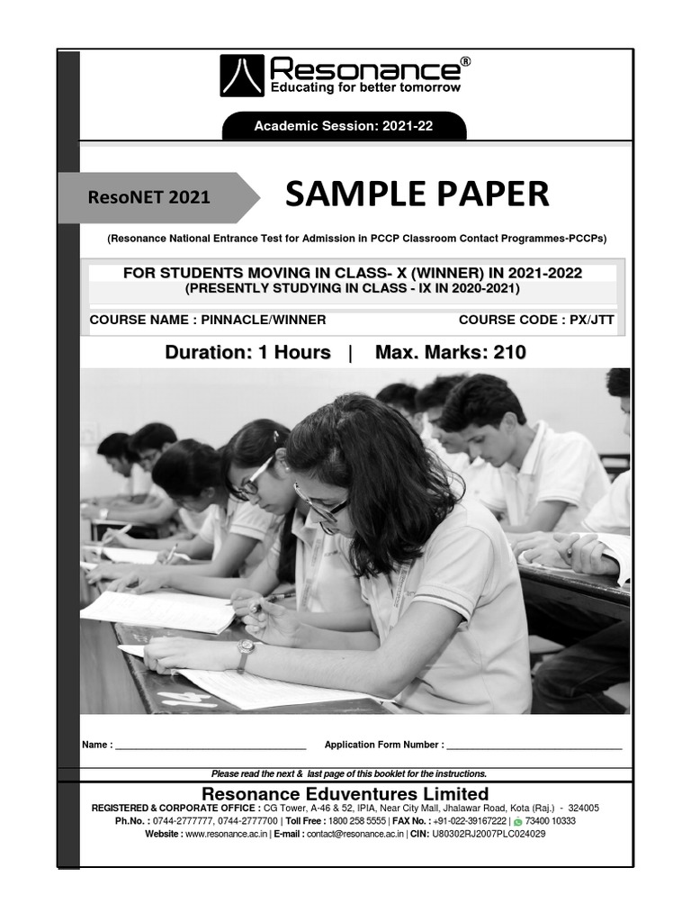 (4125) Resonet Sample Paper Moving To Class 10th | PDF