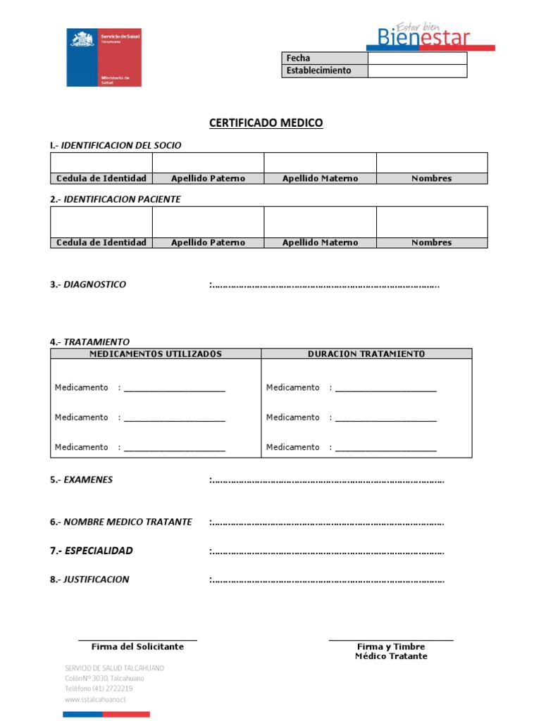Certificado médico que detalla el diagnóstico, tratamiento y exámenes ...
