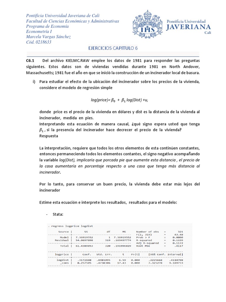 Ejercicios Capitulo 6 | PDF | Econometría | Se sentó