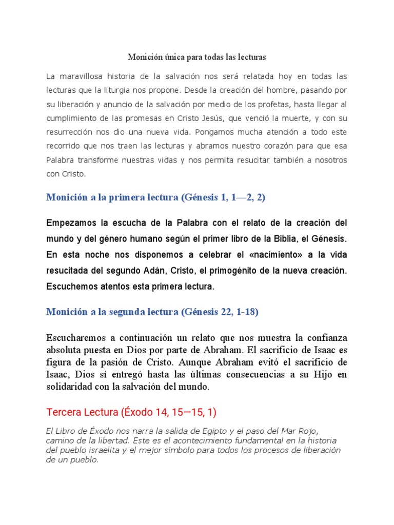 Monición Única para Todas Las Lecturas | PDF | Misa (liturgia) | Epístola a los romanos