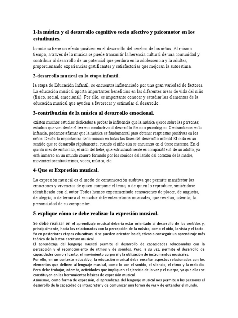 Música y desarrollo infantil integral | PDF | Aprendizaje | Las emociones