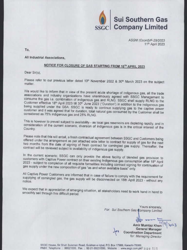 Notice For Closure of Gas Starting From 18TH April 2023 | PDF