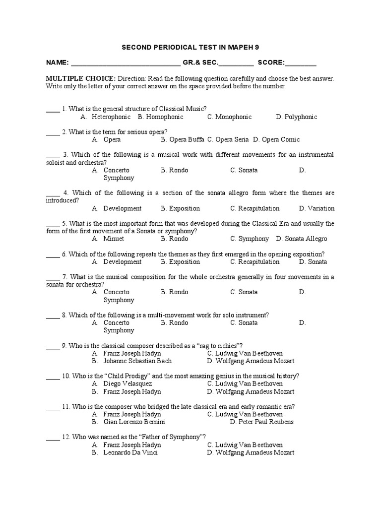 PT G9 Mapeh | PDF | Classical Period (Music) | Substance Abuse