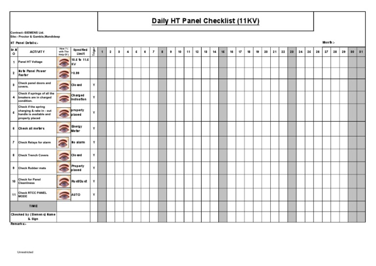Daily HT Panel Checklist (11KV) : How ? (With The Help Of) | PDF