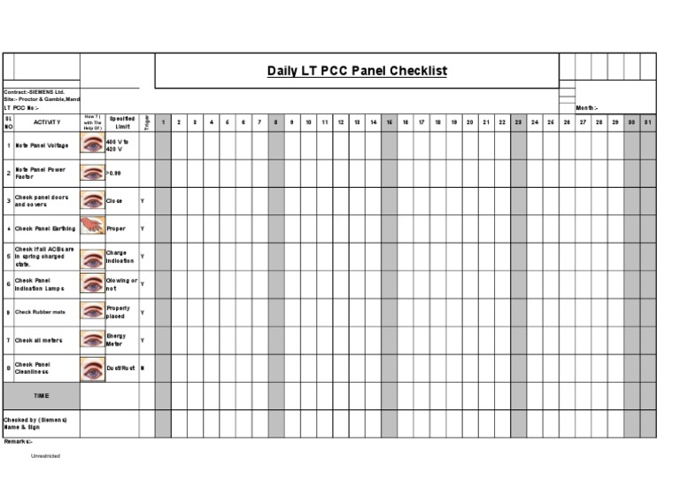 Daily LT PCC Panel Checklist: Site:-Proctor & Gamble, Mandideep ...