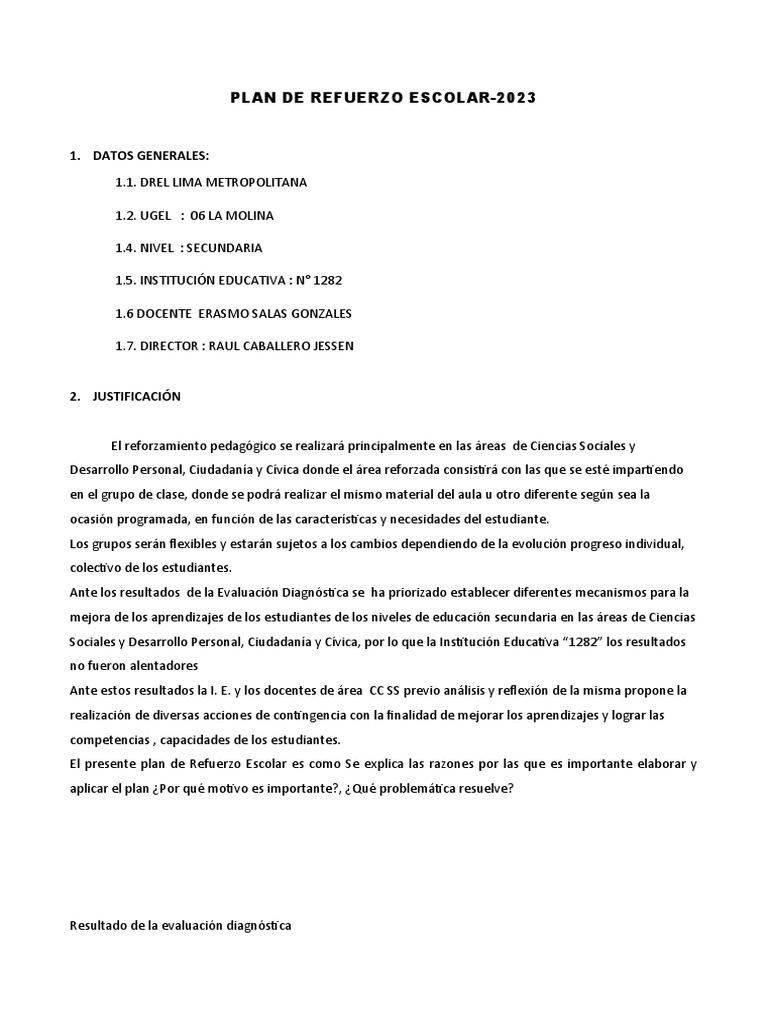 Plan De Refuerzo Escolar 2023 Pdf Aprendizaje Desarrollo Personal