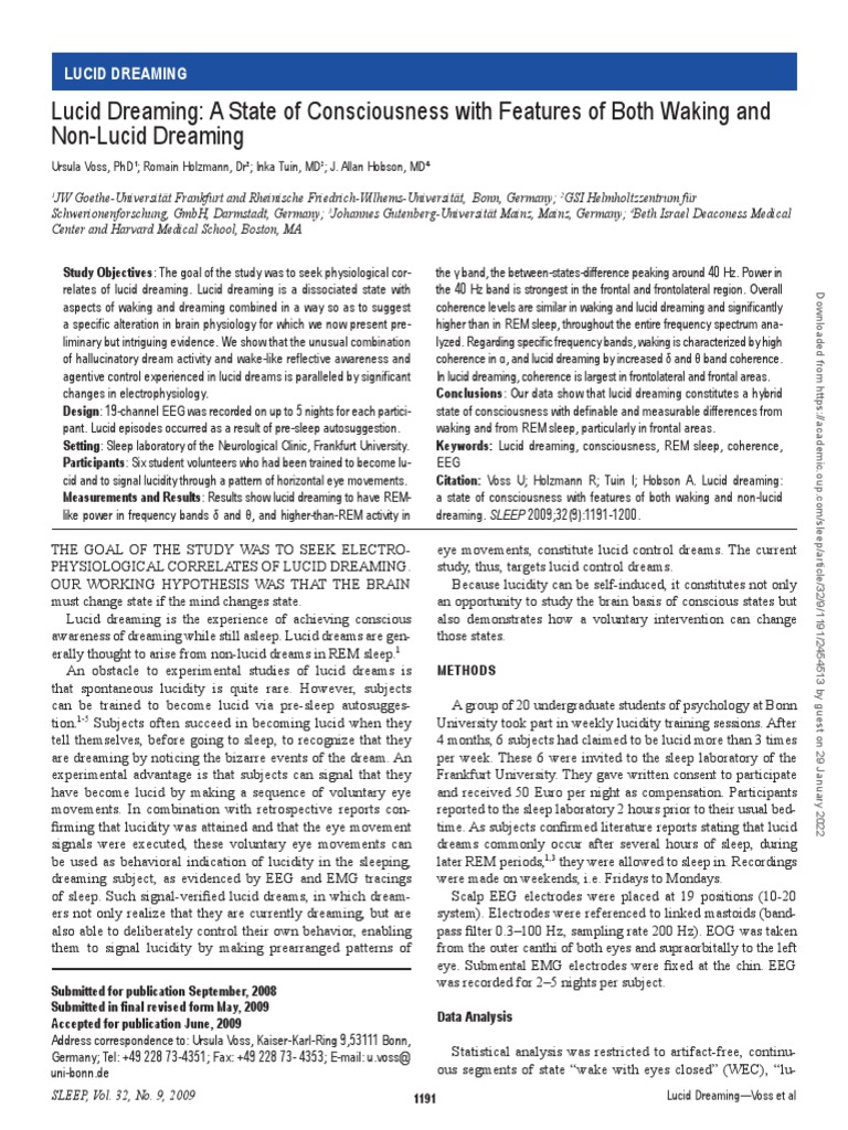 Lucid Dreaming-A State of Consciousness With Features of Both Waking ...