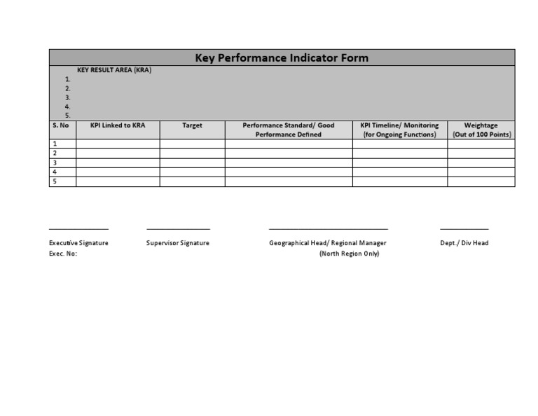 Key Performance Indicator Form: Key Result Area (Kra) | PDF