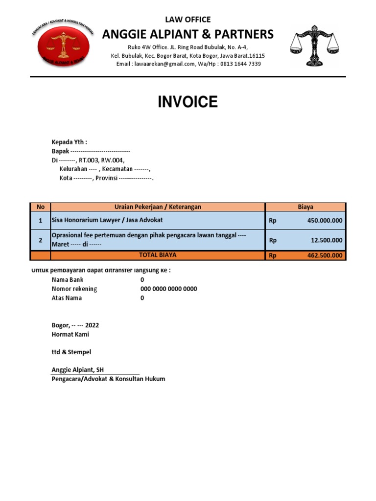 Contoh Invoice Kantor Hukum | PDF
