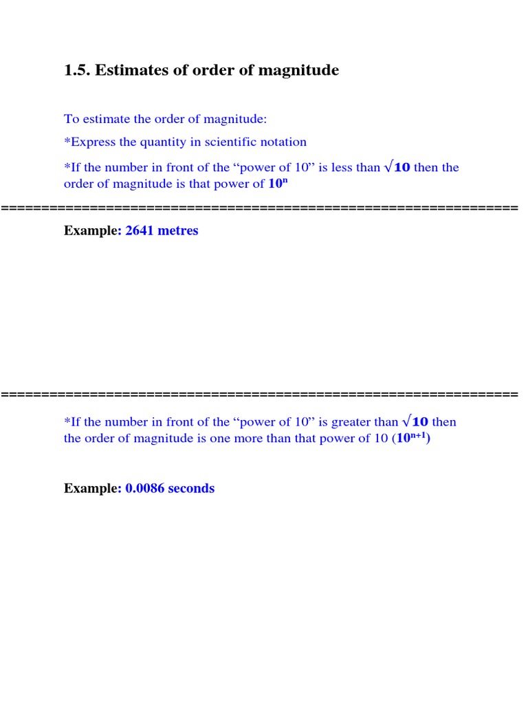 Estimates of Order of Magnitude Set 1 | PDF