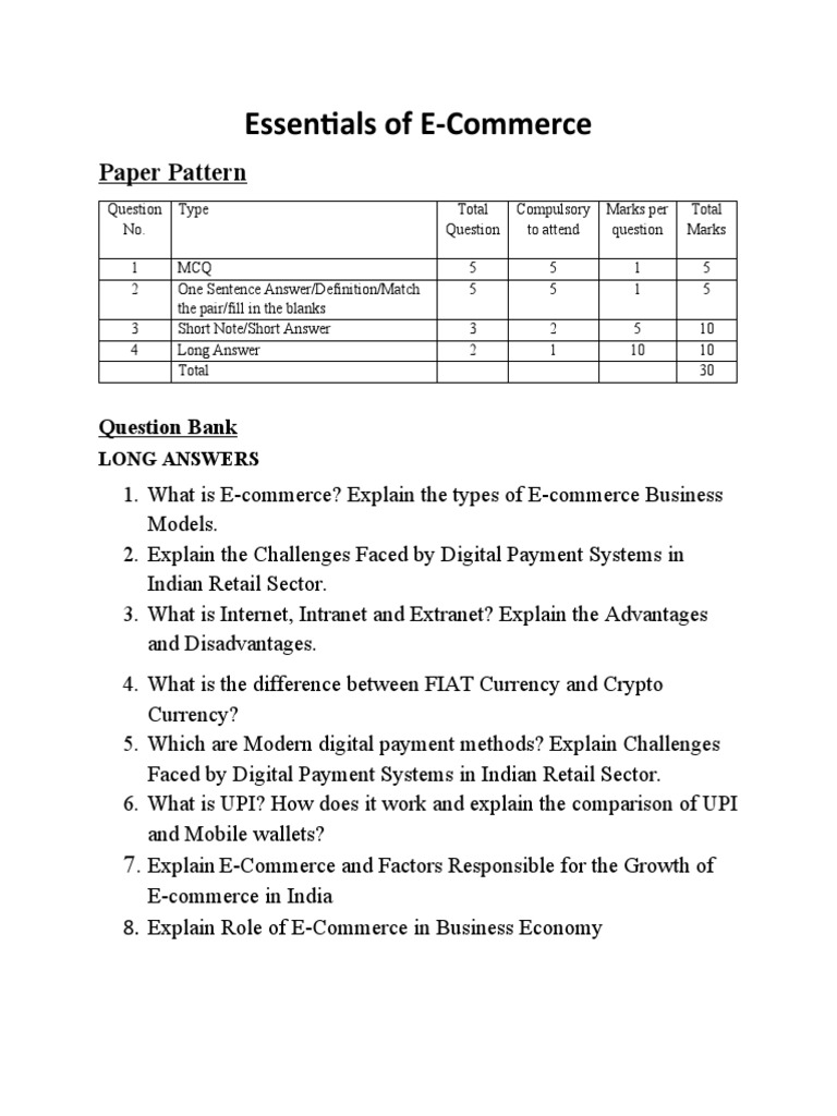 E-Commerce Exam Paper Pattern | PDF