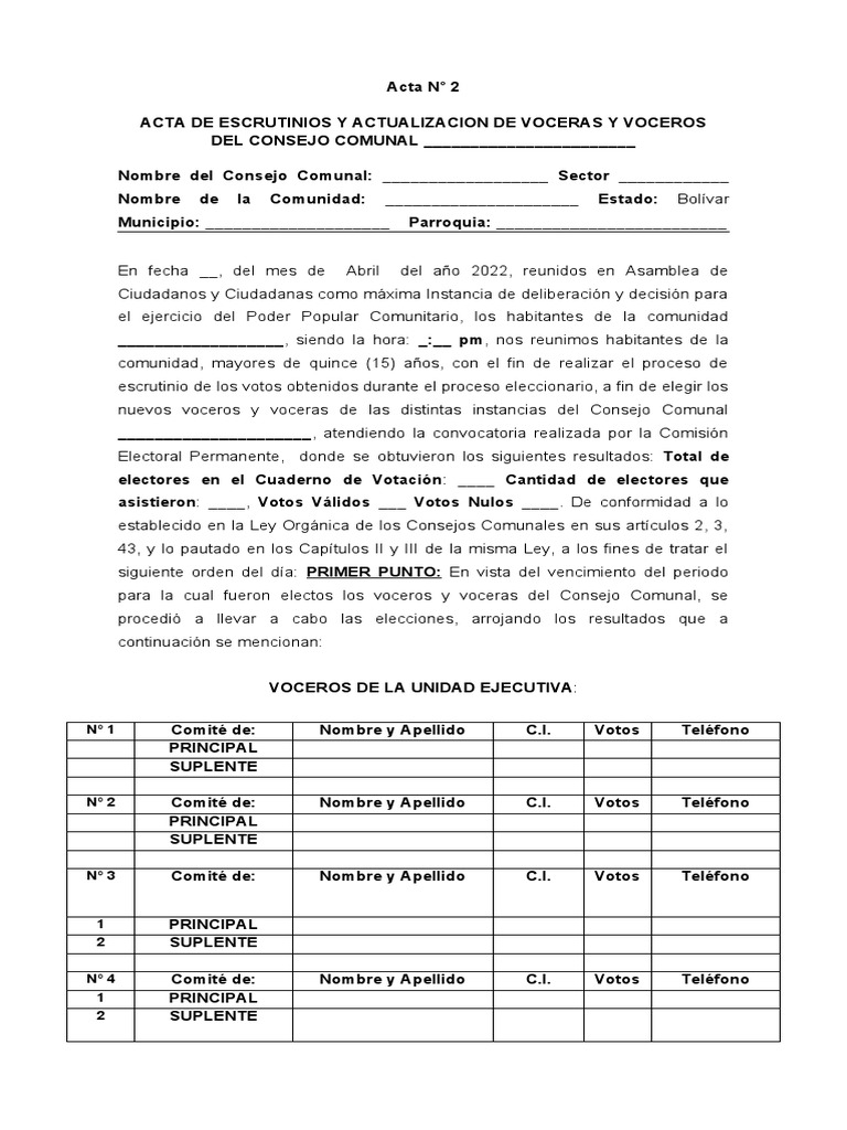 Formato Acta N°2 Escrutinio | PDF | Elecciones | Responsabilidad