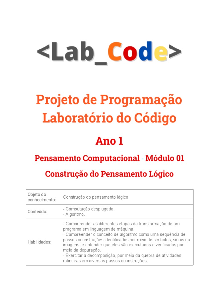 Módulo 1 Caderno Do Aluno Aula 05 Construção Do Pensamento Lógico