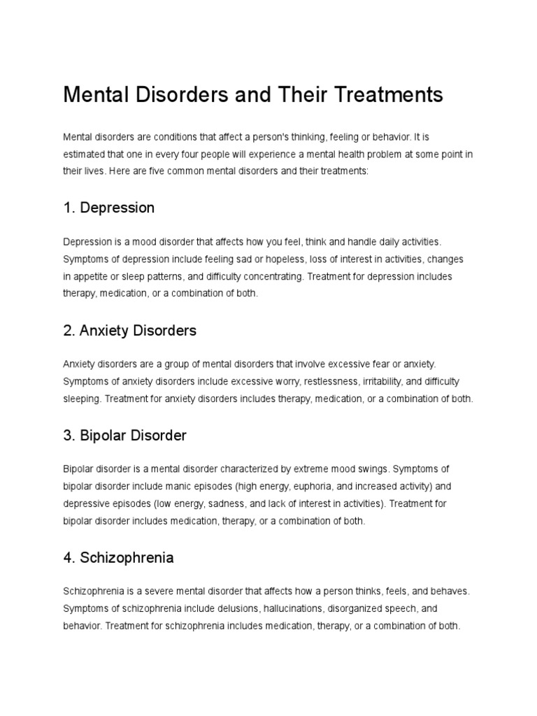 Mental Disorders and Their Treatments | PDF