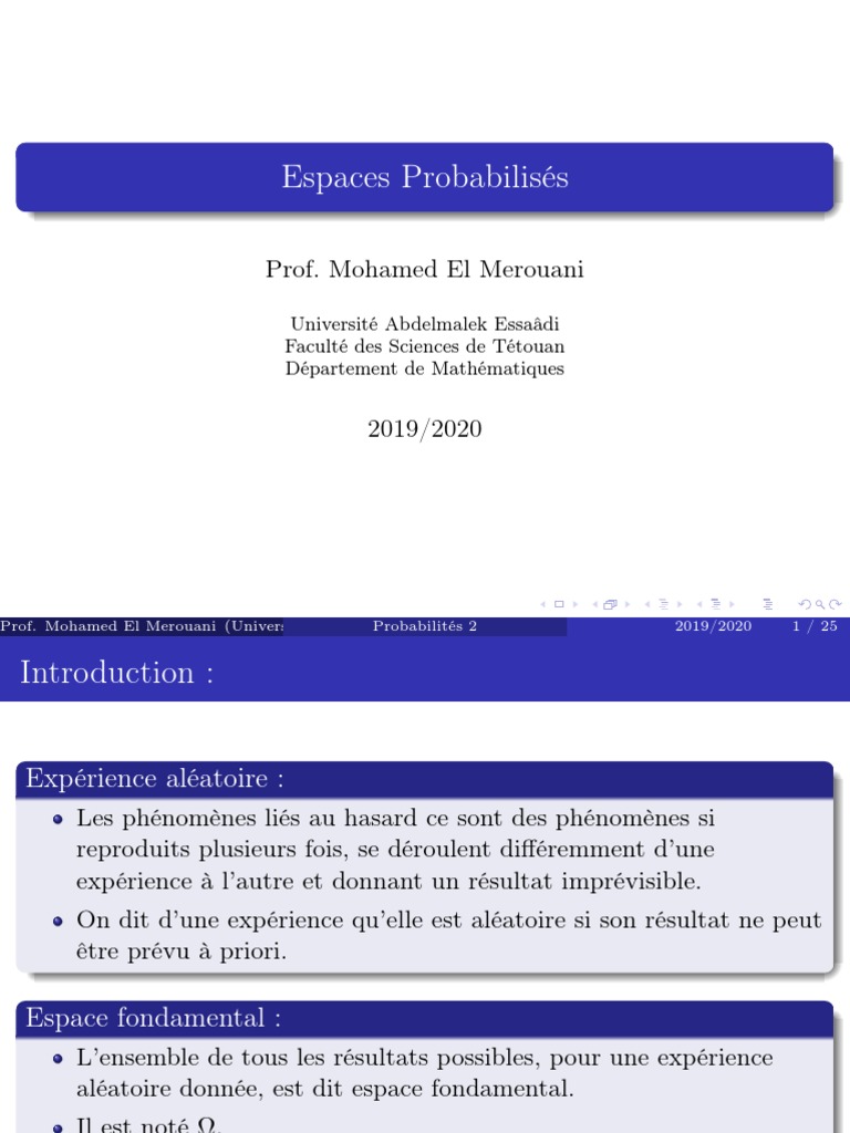 Introduction aux Espaces Probabilisés | PDF | Théorie des probabilités ...