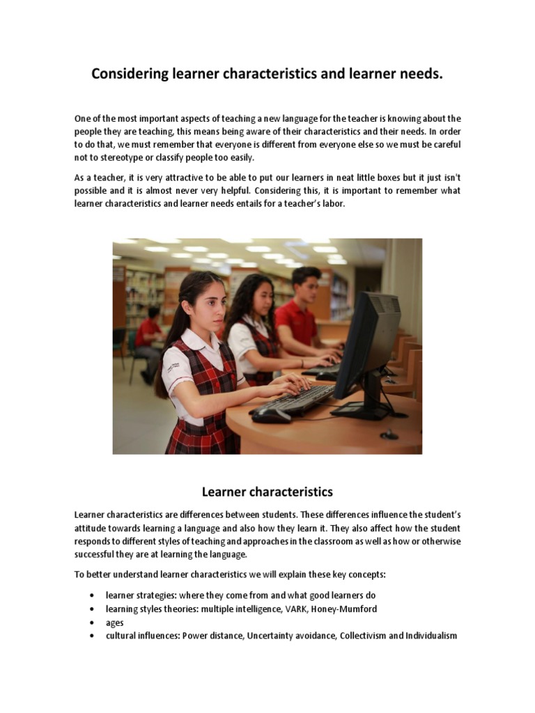 Reference Text 5 - Considering Learner Characteristics and Learner ...