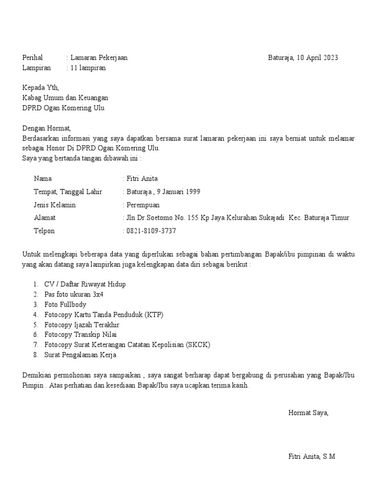 Surat Lamaran DPR | PDF