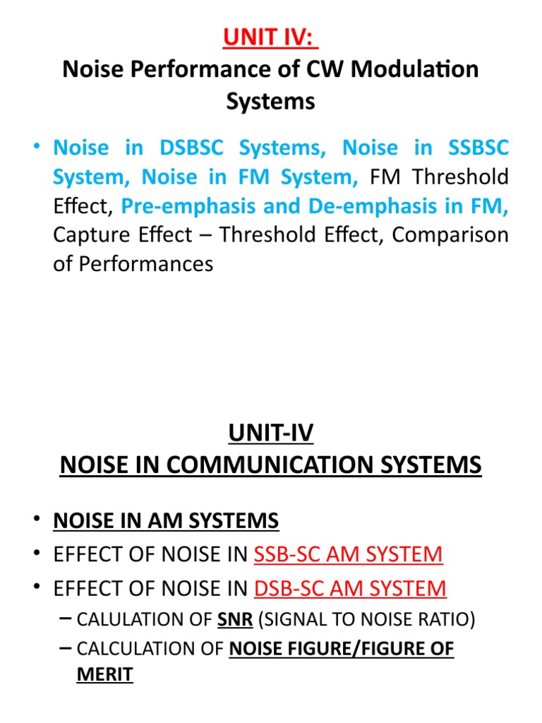 Noise Performance of CW Modulation Systems: Unit Iv | PDF