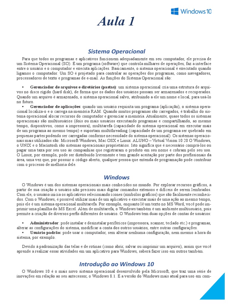 Aula 01 | PDF | Sistema operacional | Microsoft Windows