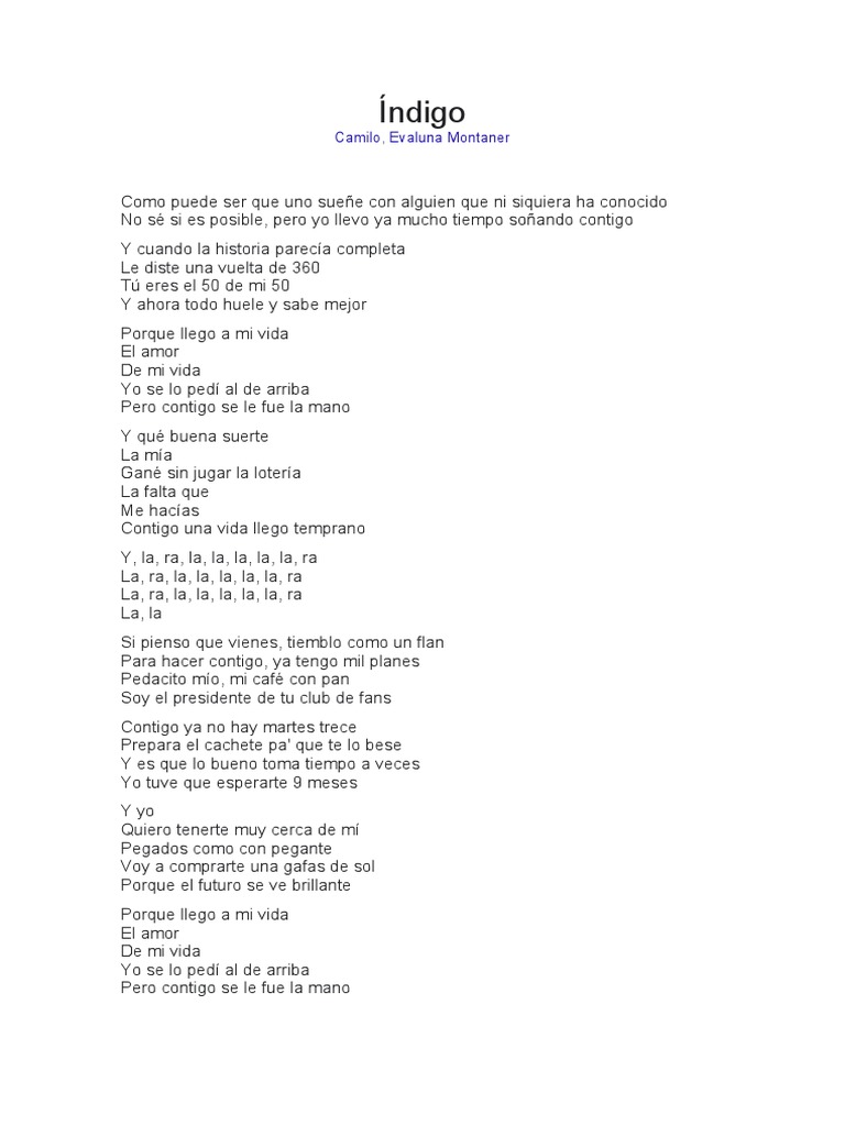 Letra Índigo, Camilo y Evaluna | PDF
