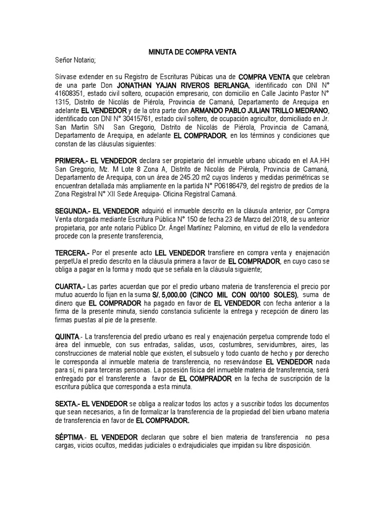 MINUTA DE COMPRA VENTA ARMANDO | PDF | Justicia | Crimen y violencia