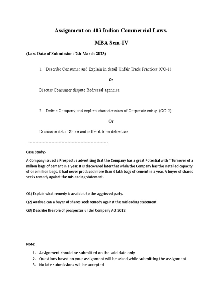 Assignment 403 Indian Commercial Laws | PDF