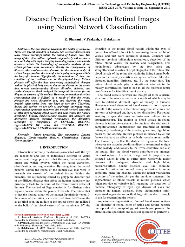 Disease Prediction Based On Retinal Images Using Neural Network Classification | PDF | Retina ...