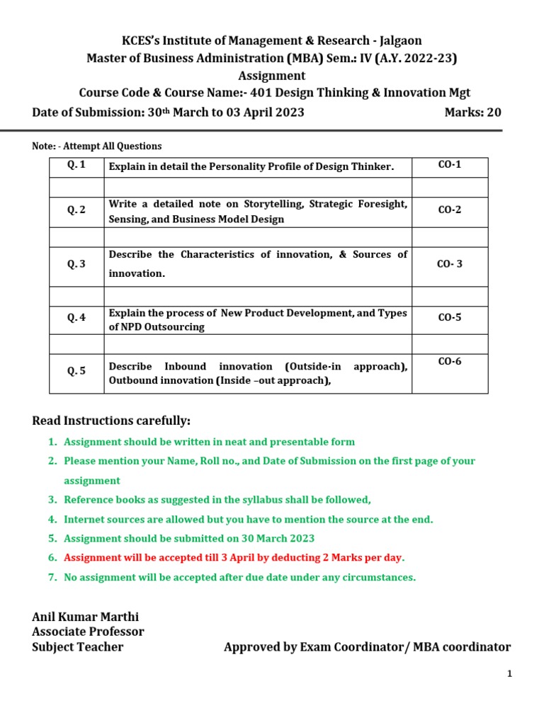 Assignment On Design Thinking & Innovation MGT | PDF