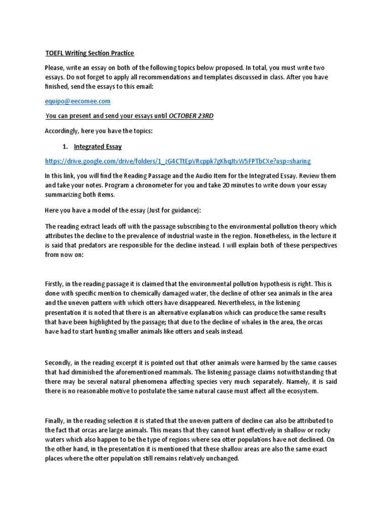TOEFL Writing Section Practice FINAL | PDF | Behavioural Sciences
