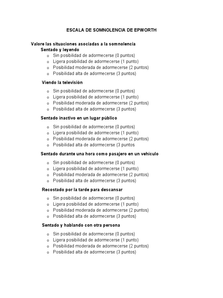 Escala de Somnolencia de Epworth | PDF