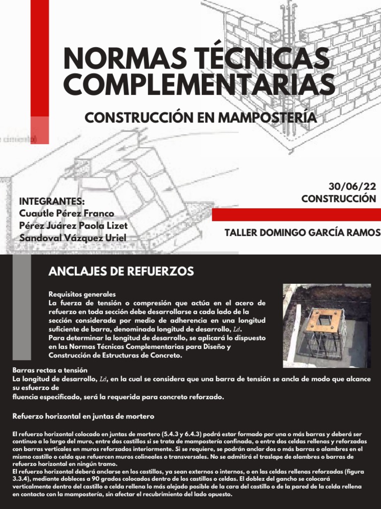 Normas Técnicas Complementarias - CONSTRUCCIÓN EN MAMPOSTERÍA | PDF | Albañilería | Hormigón